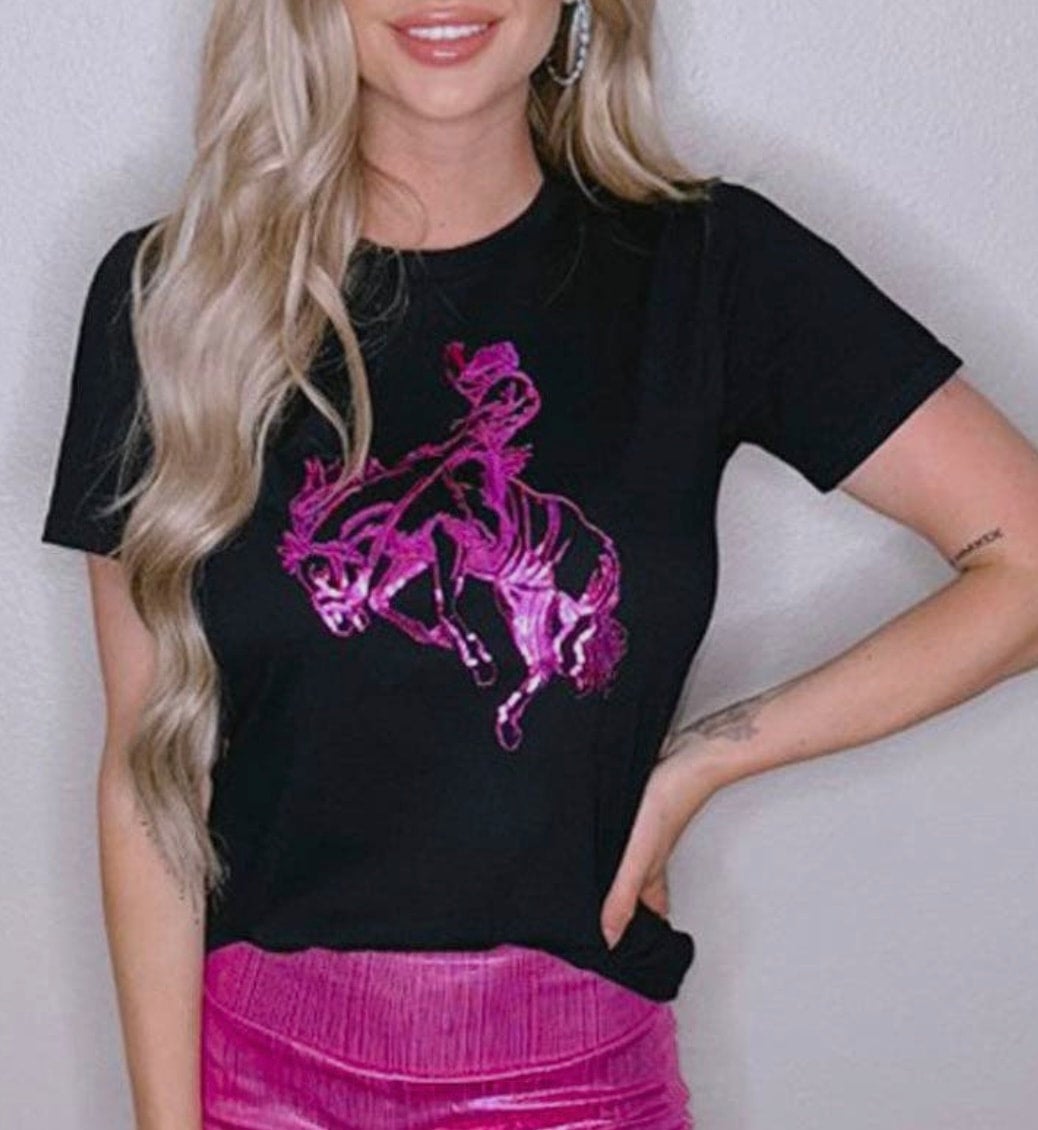 HOT PINK RODEO COWGIRL TEE | Cactus Annie's LLC